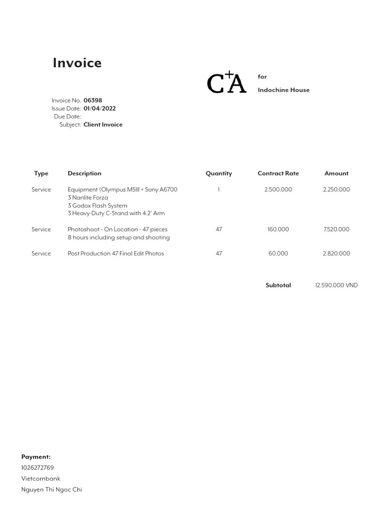 Client Invoice for Photoshoot Services | PDF