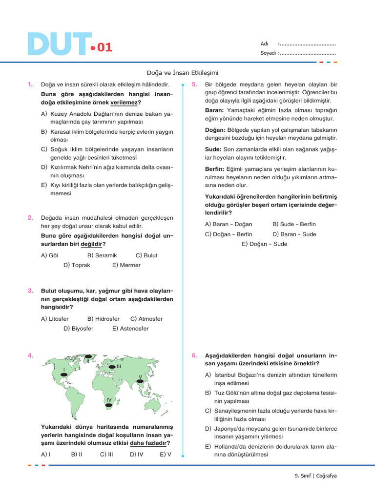 9.sınıf COĞRAFYA - DUT - Ornek | PDF