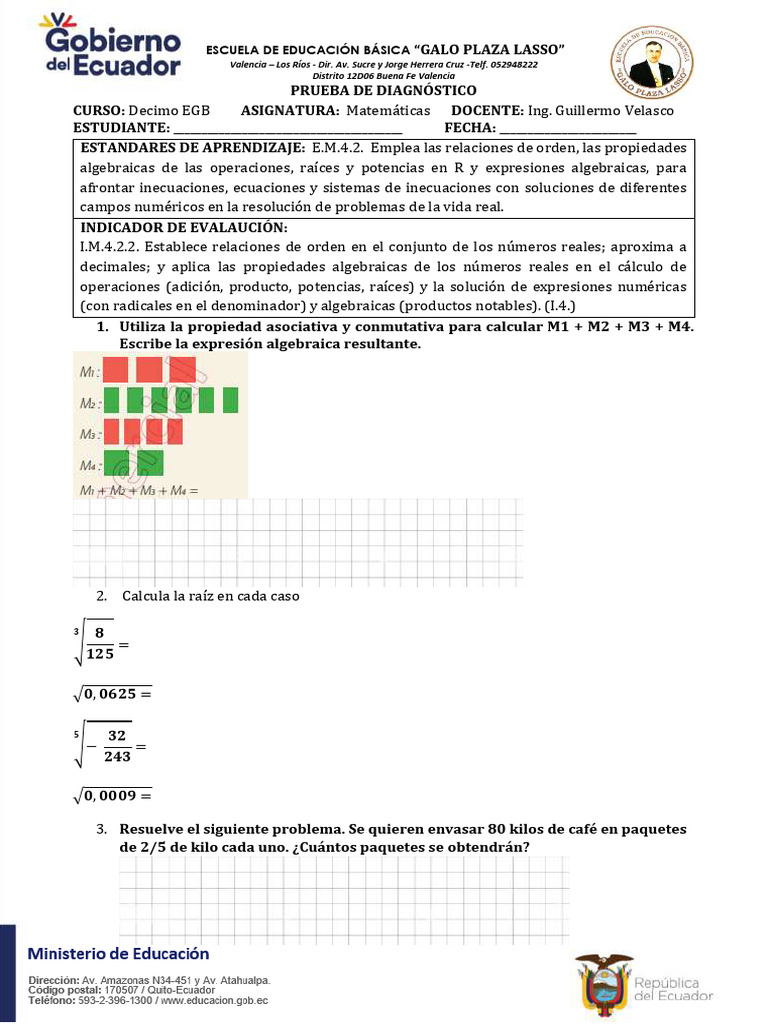 Prueba de Diagnóstico Decimo | PDF | Triángulo | Matemáticas