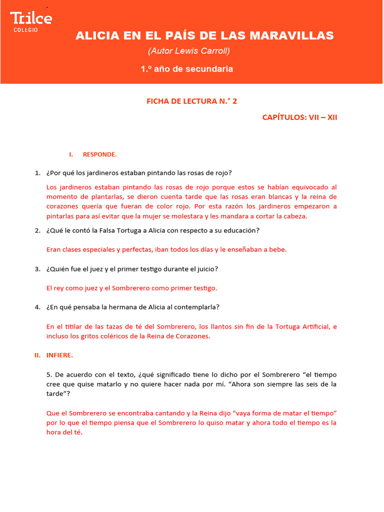 Ficha de Lectura #2 - Alicia en El País de La Maravillas | PDF | Las ...