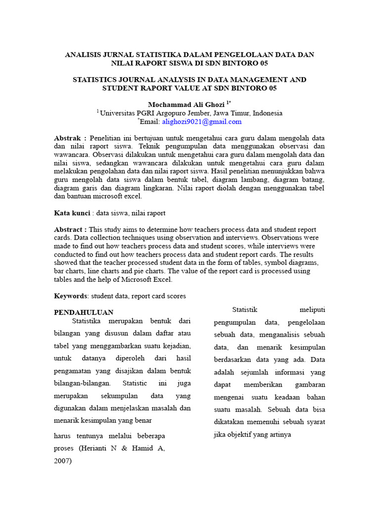 Analisis Jurnal Statistika Dalam Pengelolaan Data Dan Nilai Raport ...