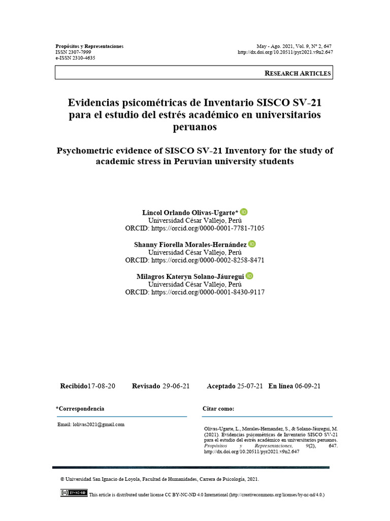 Evidencias del Inventario SISCO en Perú | PDF | Estrés (biología ...