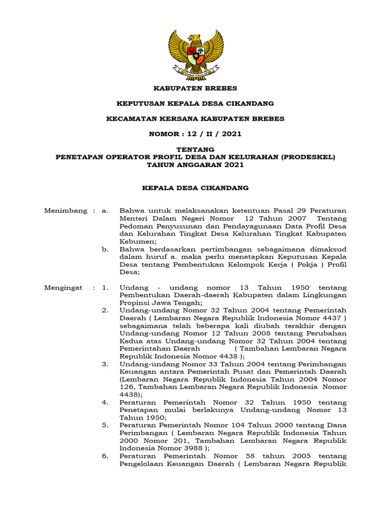 SK Operator Prodeskel Desa Cikandang Ta 2021 3329112003 | PDF