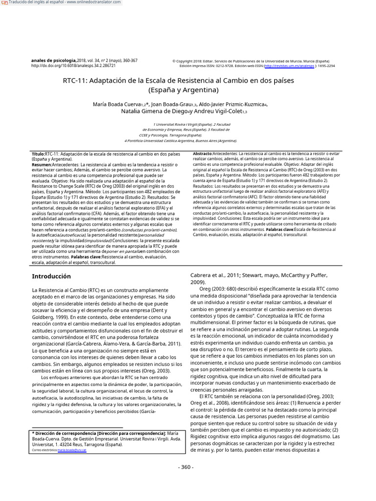 Adaptation of the Resistance to Change Scale in two countries (Spain ... Adaptation of the Resistance to Change Scale in two countries (Spain ...