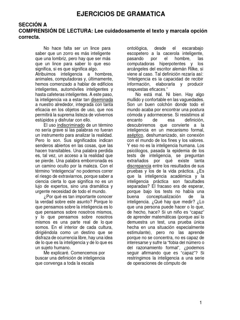 Ejercicios de Ortografía y Gramática | PDF | Inteligencia | Haití
