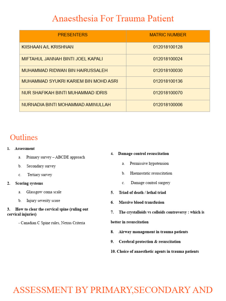 Anaesthesia for Trauma Patient | PDF | Ischemia | Traumatic Brain Injury