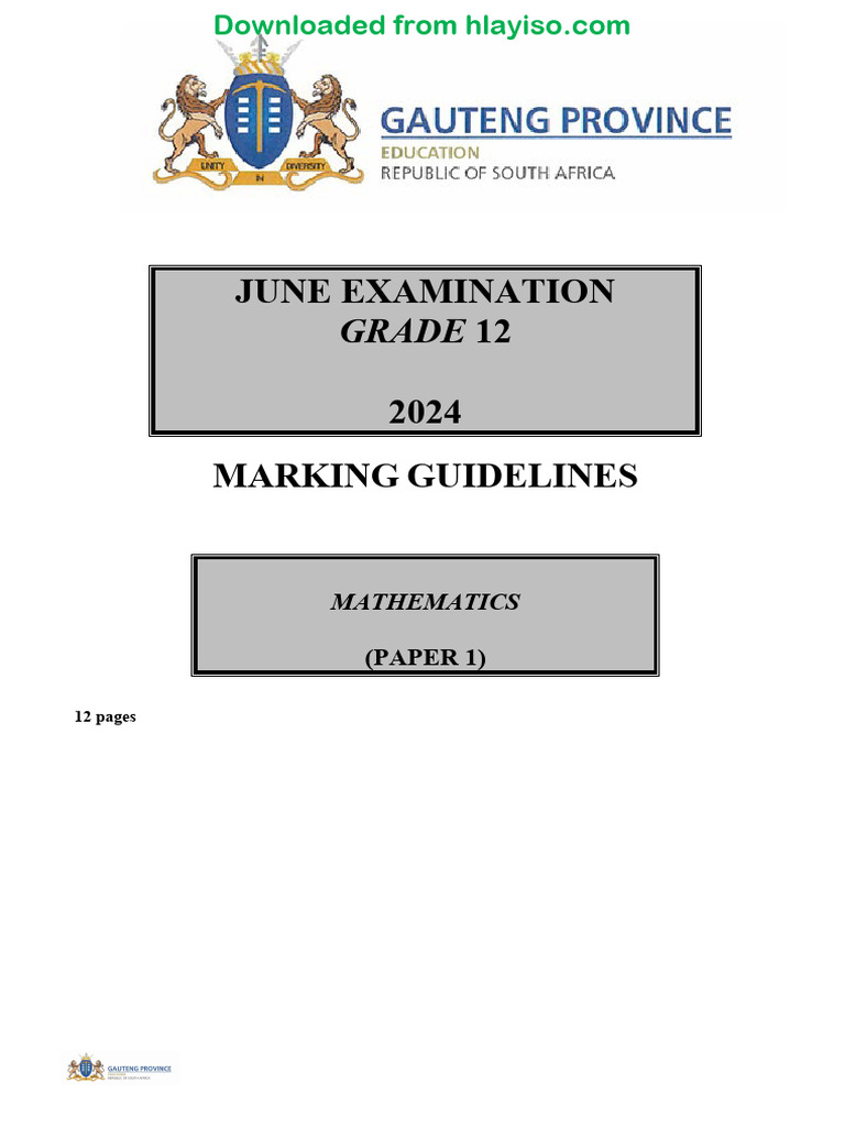 Official GR 12 Mathematics P1 Memo Eng - (Hlayiso - Com) | PDF ...