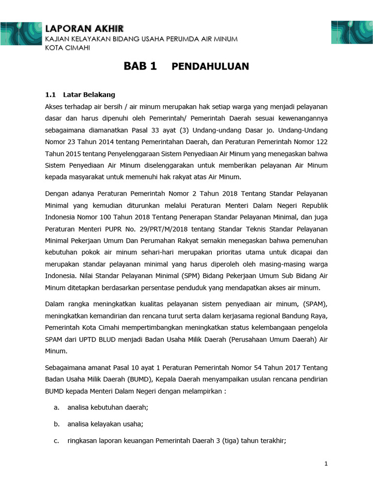 Laporan Akhir Kajian Perumda Cimahi | PDF | Bisnis | Pengelolaan Keuangan & Uang