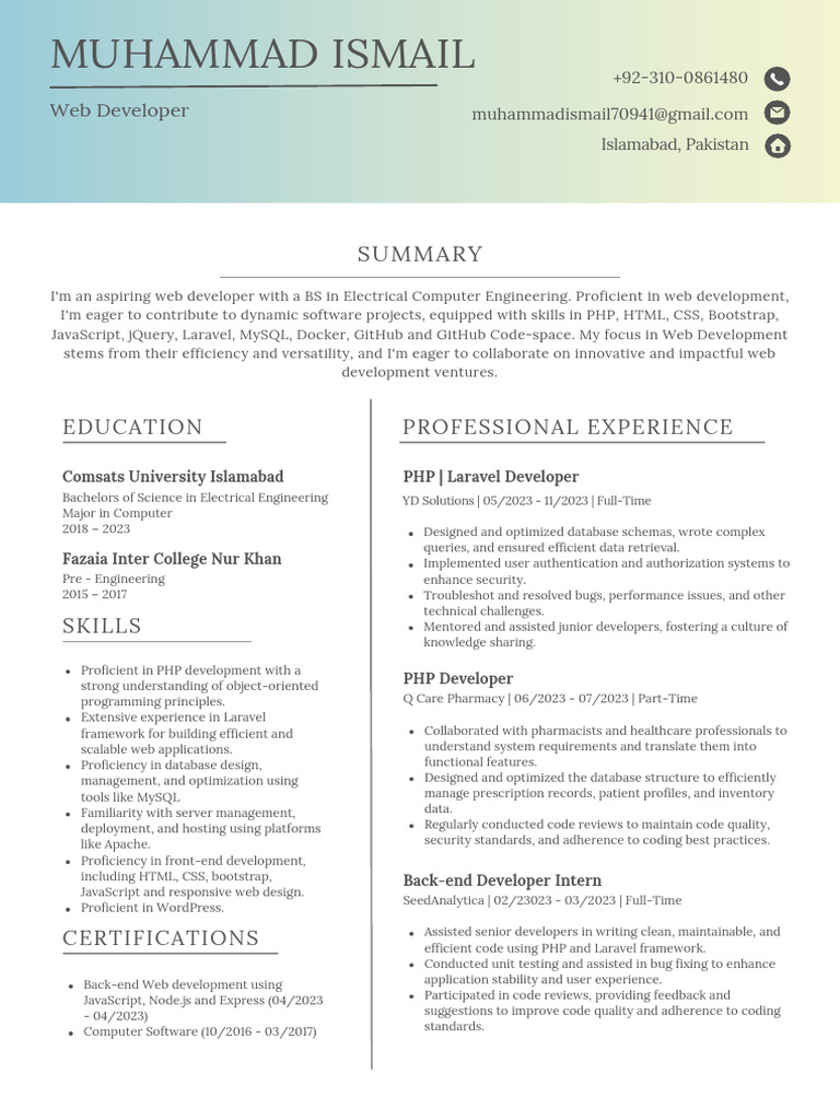 Muhammad Ismail Resume-1 - 2 | PDF | Web Development | Php