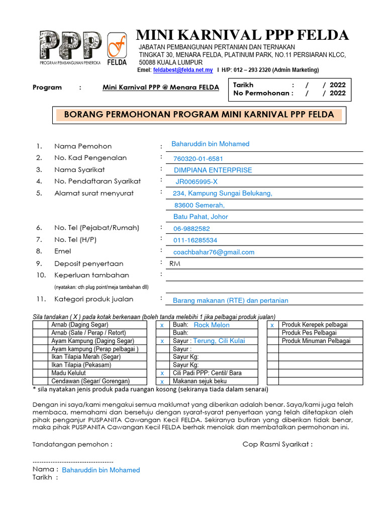 Borang Permohonan Karnival PPP 27-28.10.2022 | PDF