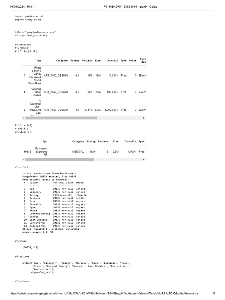 P7 - HENDRY - 535230151.ipynb - Colab | PDF | Computing | Computer Programming