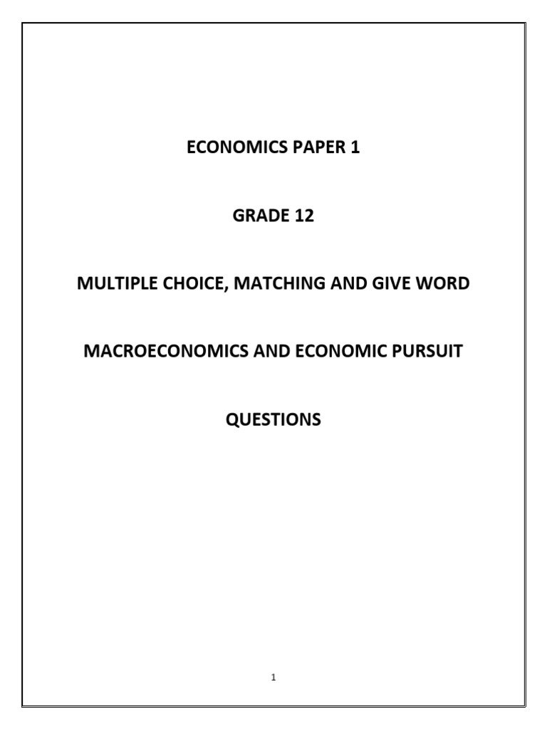 Multiple Choice P1 GR 12 | PDF | Cost Of Living | Economics