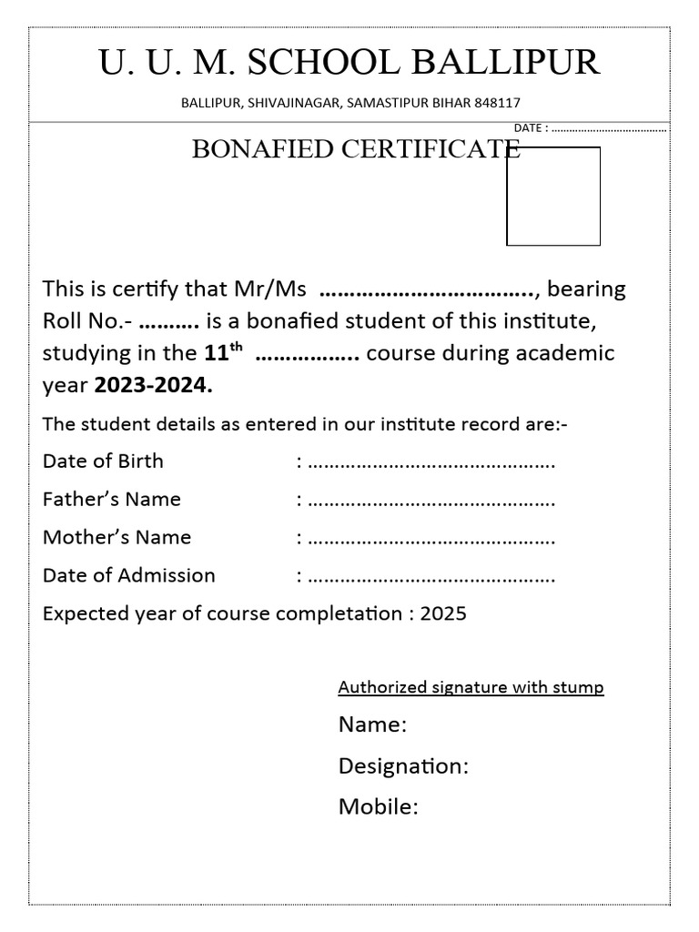 Bonafied Format | PDF