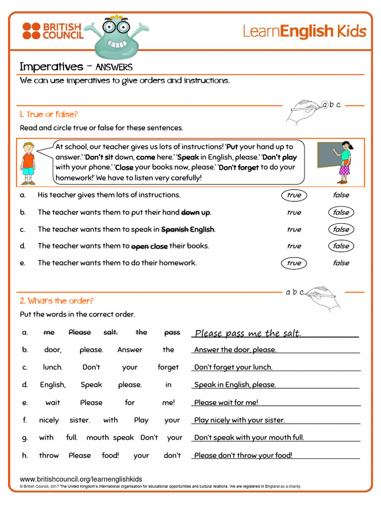 Grammar Practice Imperatives Worksheet Answers | PDF | Language Arts ...
