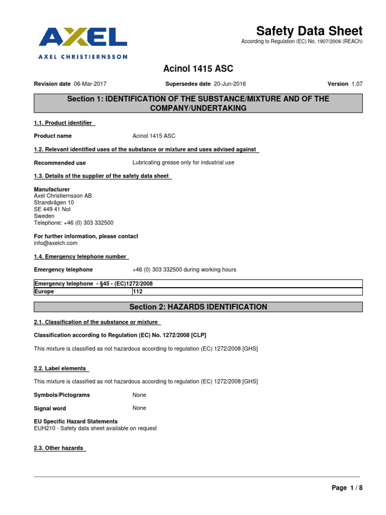 Industrial Lubricant Safety Sheet | PDF | Safety | Chemistry