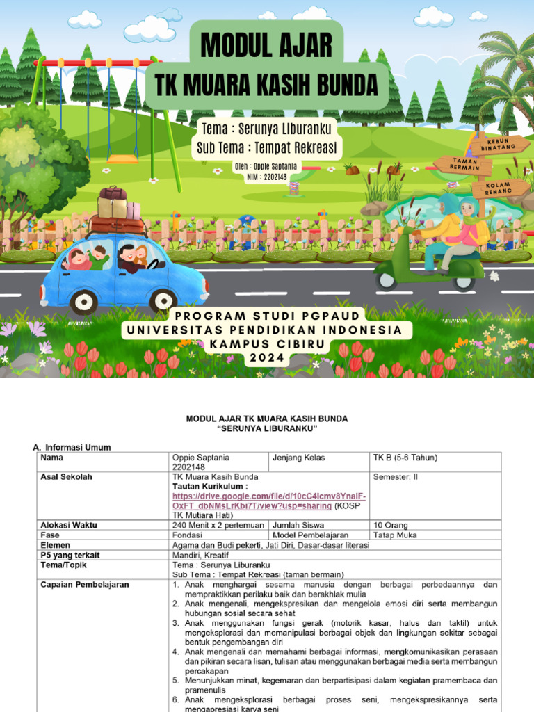 Modul Ajar Tema Liburan Pertamaku | PDF