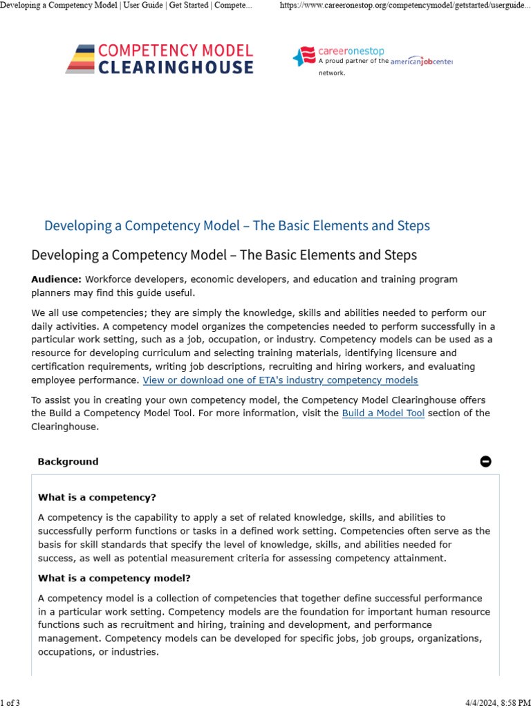 Developing A Competency Model User Guide Get Started Competency Model ...