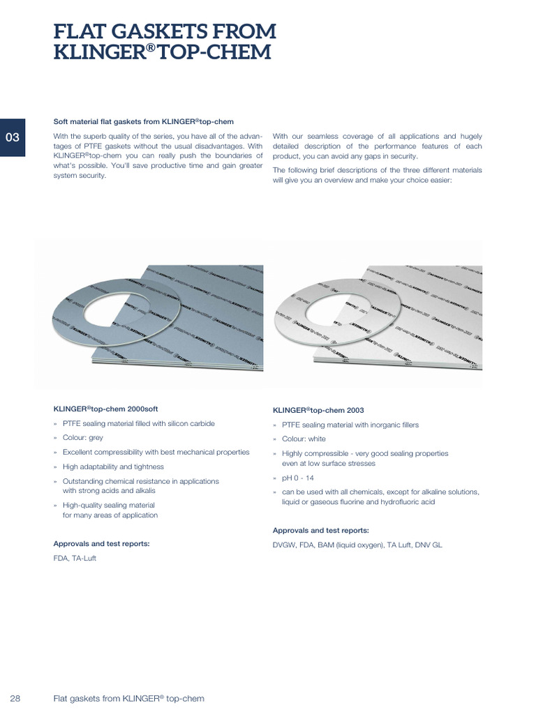028 029 Flat Gasket From Klinger Top Chem 2 | PDF | Fluorine | Physical Chemistry