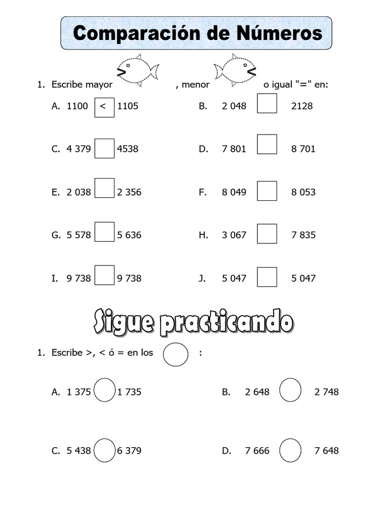 Comparacion-de-Numeros-para-Segundo-de-Primaria | PDF