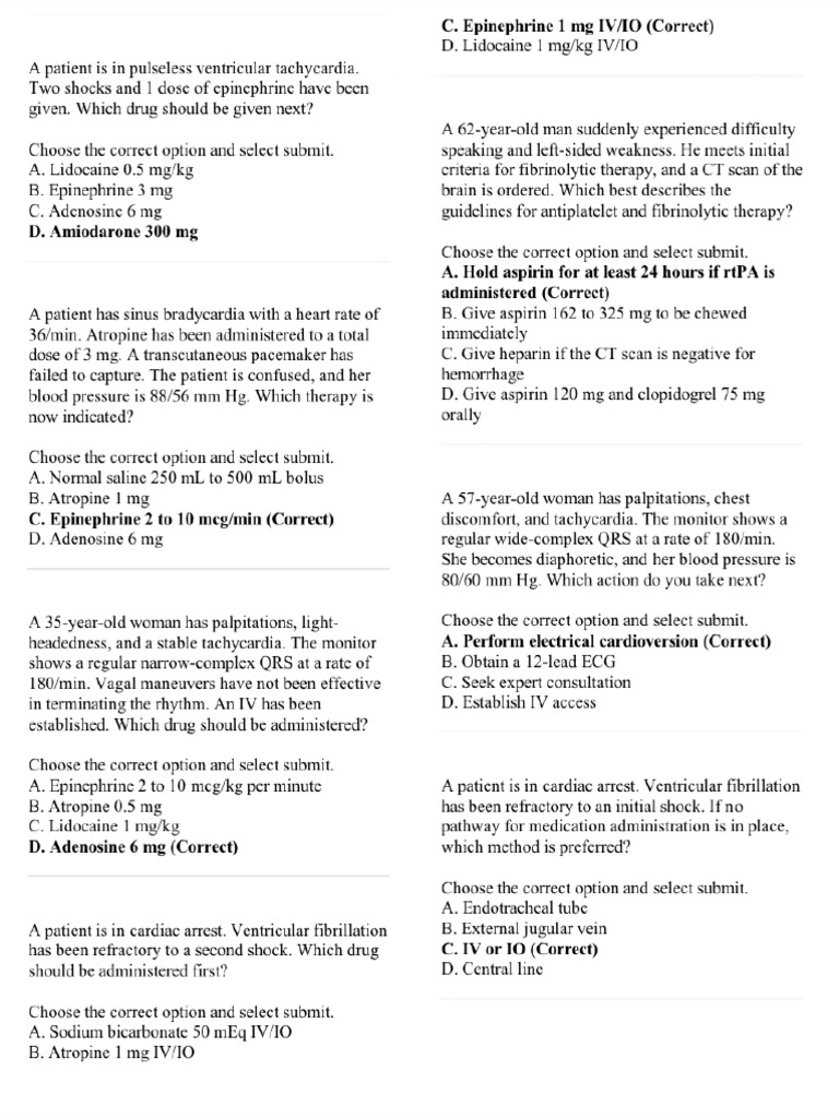 ACLS Pre Test Answers-10 | PDF