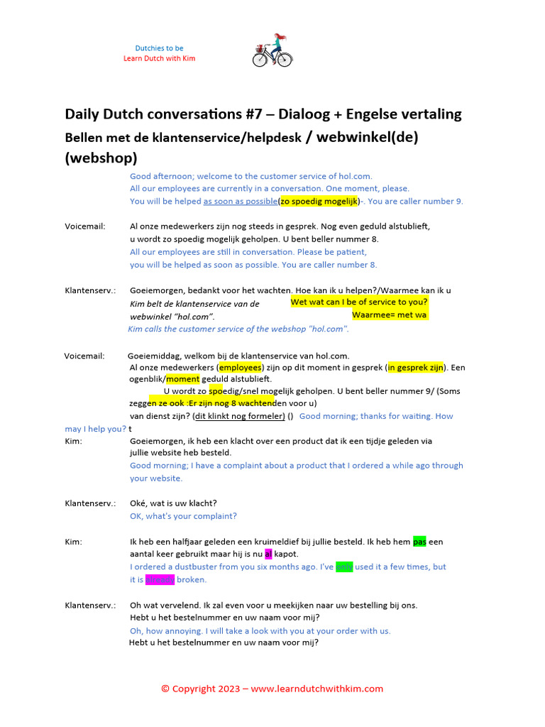 Daily Dutch Conversations N7 - de Helpdesk - Engelse Vertaling | PDF