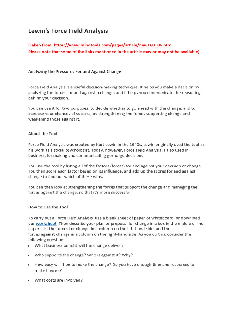 Topic 11 - Force Field Analysis by Lewin | Download Free PDF | Decision Making | Force