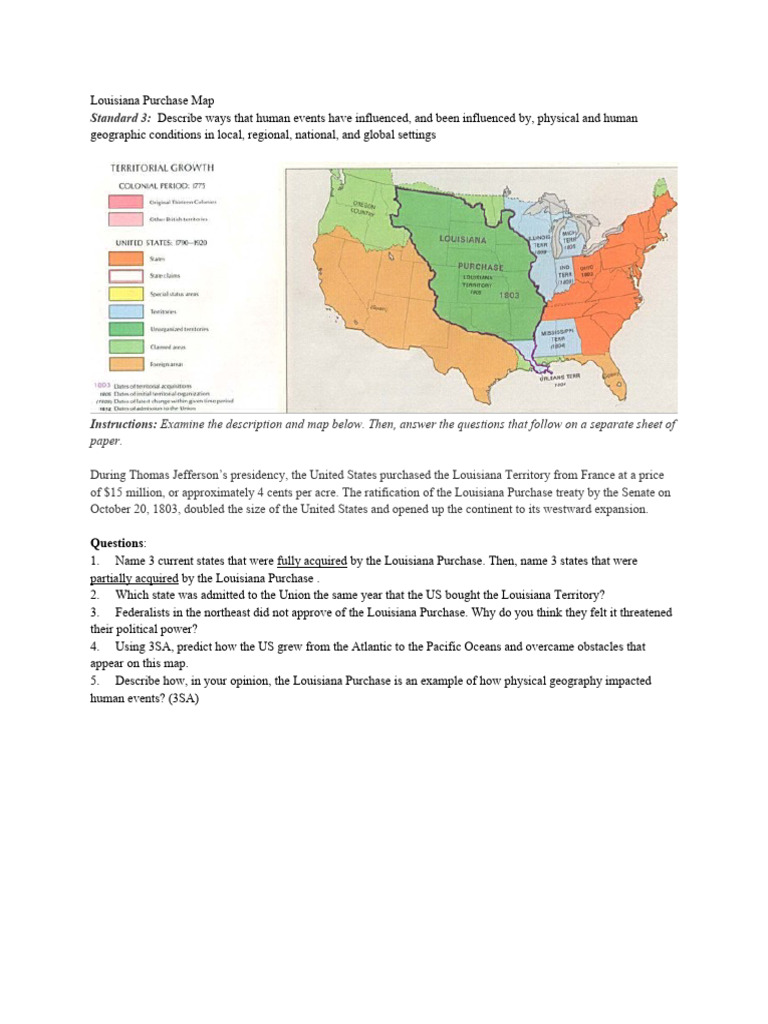Louisiana Purchase Map Activity | PDF