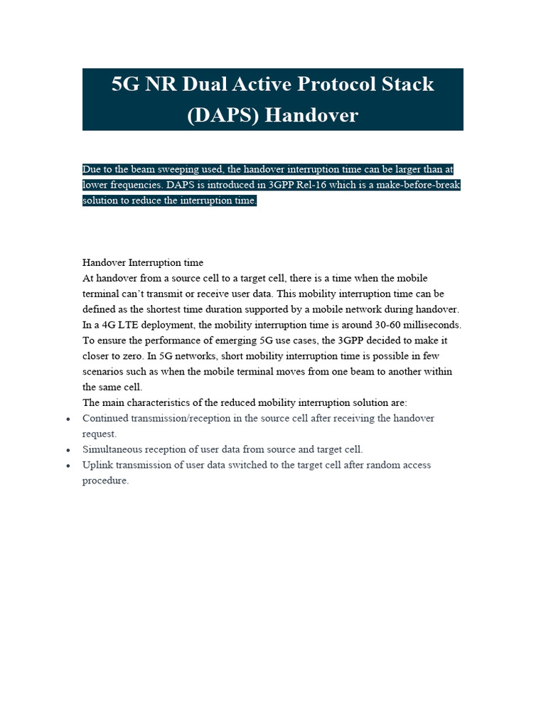 5g Nr Dual Active Protocol Stack Daps Pdf Cellular Network