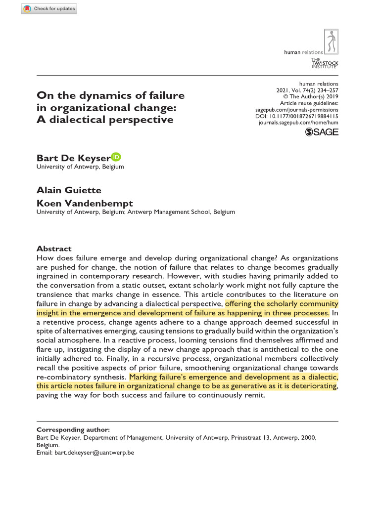 De Keyser Et Al 2019 On The Dynamics of Failure in Organizational ...
