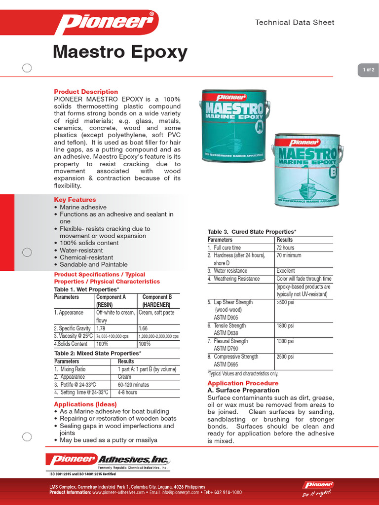 TDS_Pioneer Maestro Epoxy_022019 | PDF | Adhesive | Epoxy