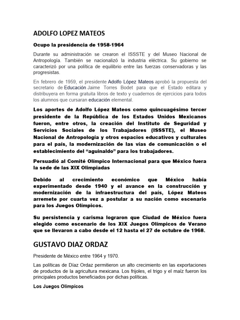 Adolfo Lopez Mateos y Gustavo Diaz Ordaz | PDF | México