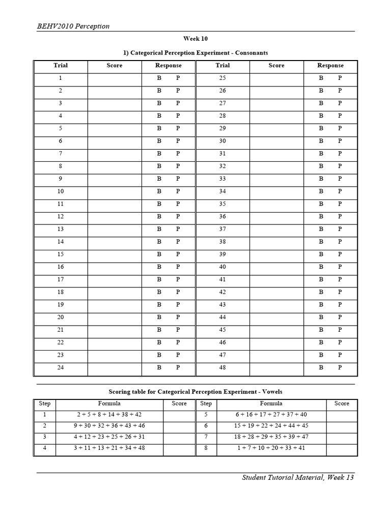 Week 10 - Experiment Response Sheet | PDF | Linguistics | Phonetics