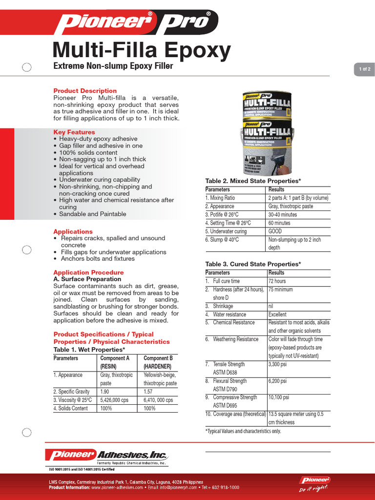 TDS - PPro Multifilla Epoxy - 022019 | PDF | Legal Liability | Epoxy