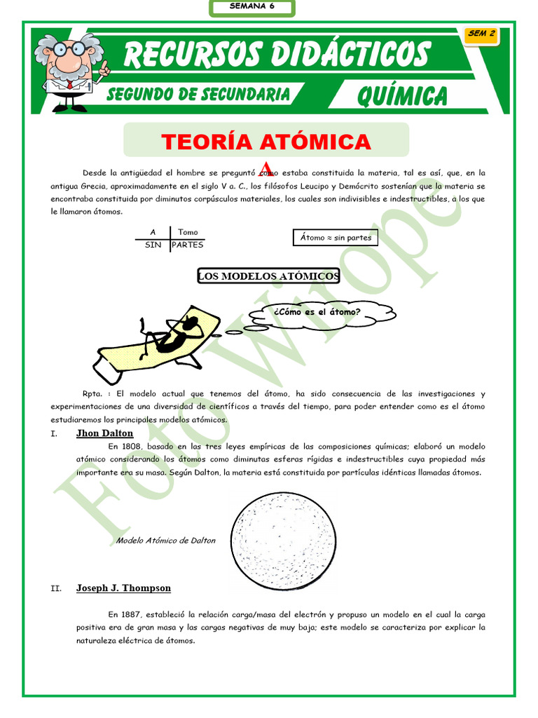 TEMA 2 Teoria Atomica Para Segundo de Secundaria | PDF | Átomos ...