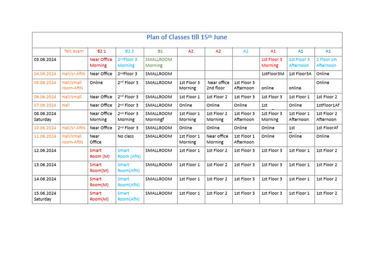 Class Schedule Until June 15, 2024 | PDF | Humanities Education ...