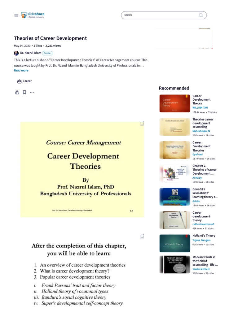 Theories of Career Development | PDF | Behavior Modification ...