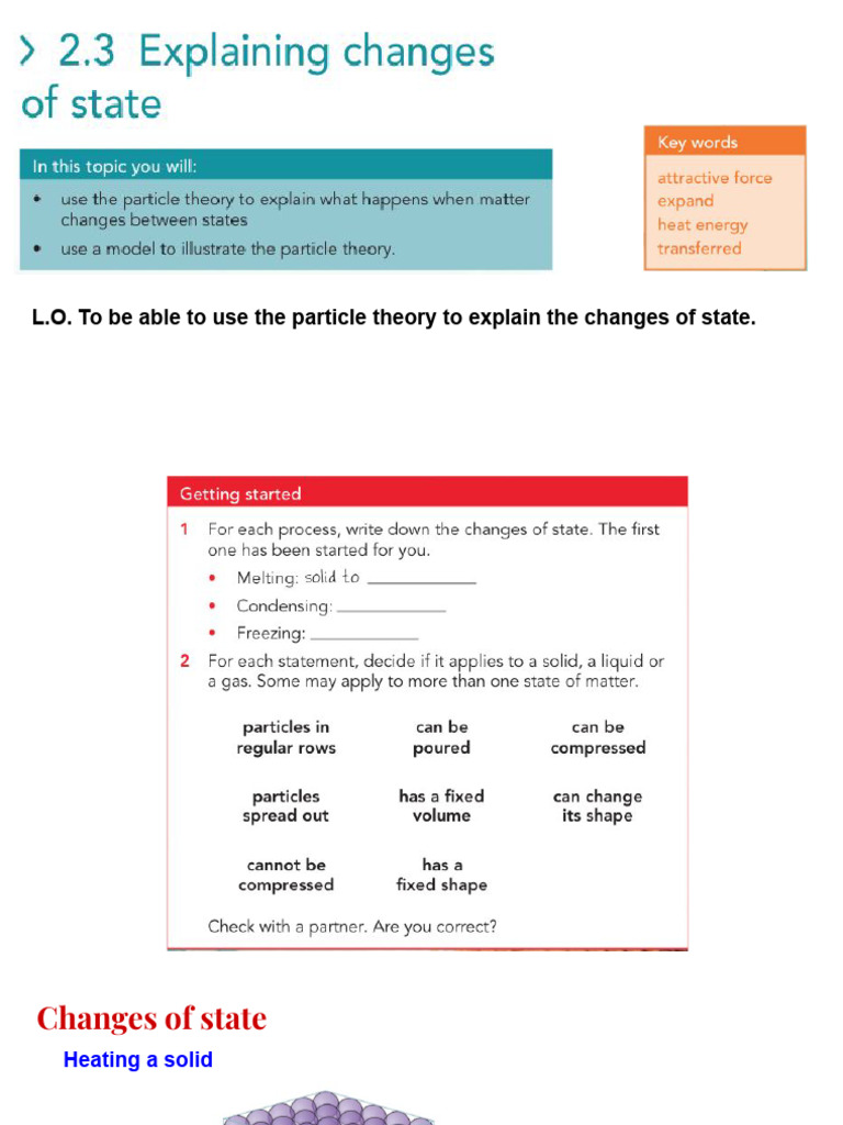 L.O. To Be Able To Use The Particle Theory To Explain The Changes of State | PDF | Science ...