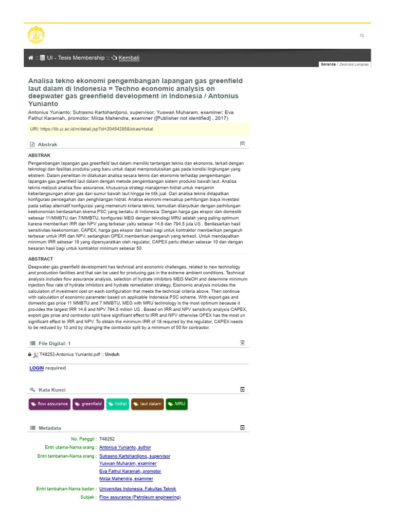 Analisa Tekno Ekonomi Pengembangan Lapangan Gas Greenfield Laut Dalam Di Indonesia Techno ...