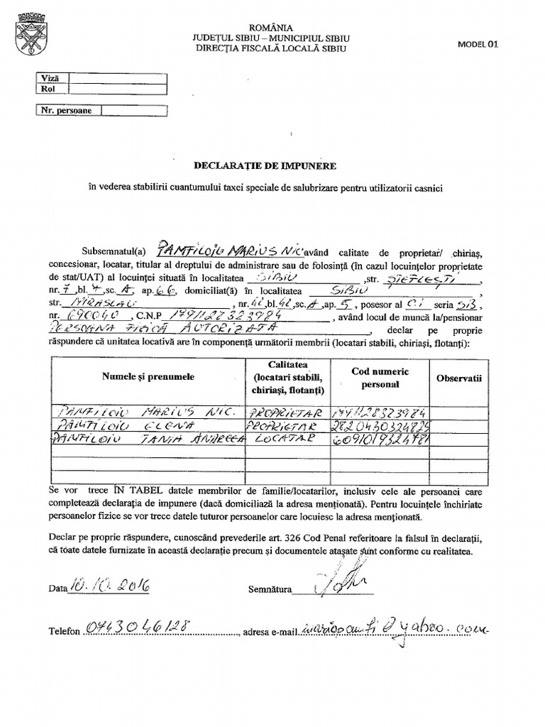Declaratie Model 1 Salubrizare | PDF
