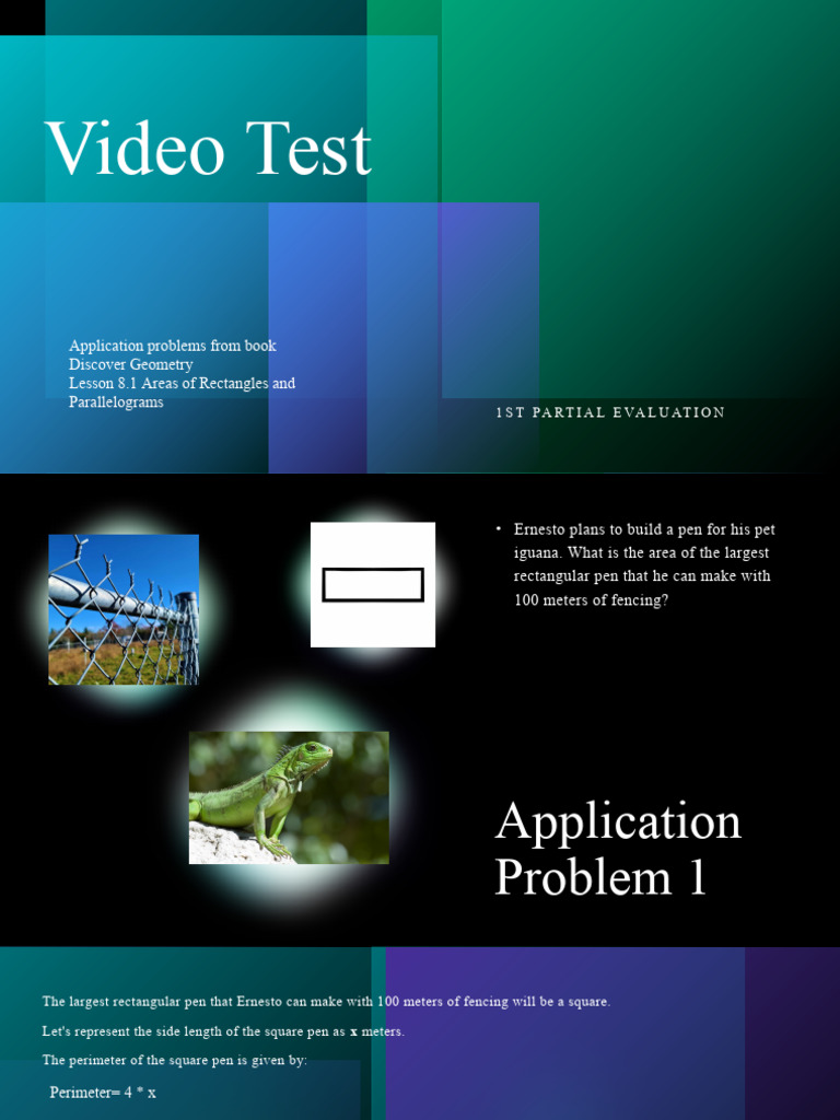 Video Test: Application Problems From Book Discover Geometry Lesson 8.1 ...