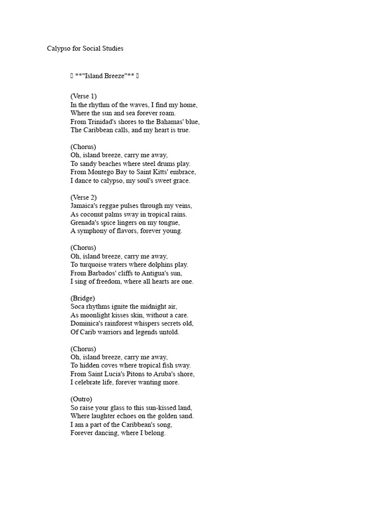 Calypso Song Celebrating Caribbean Culture | PDF