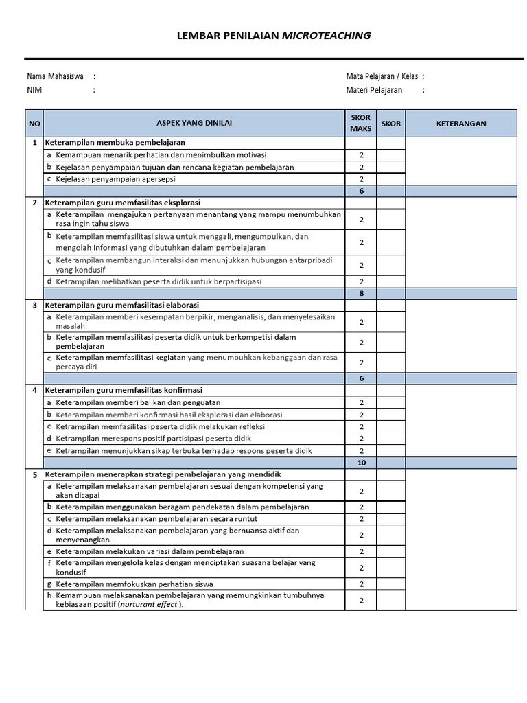 Lembar Penilaian Microteaching Mahasiswa | PDF | Karier & Perkembangan