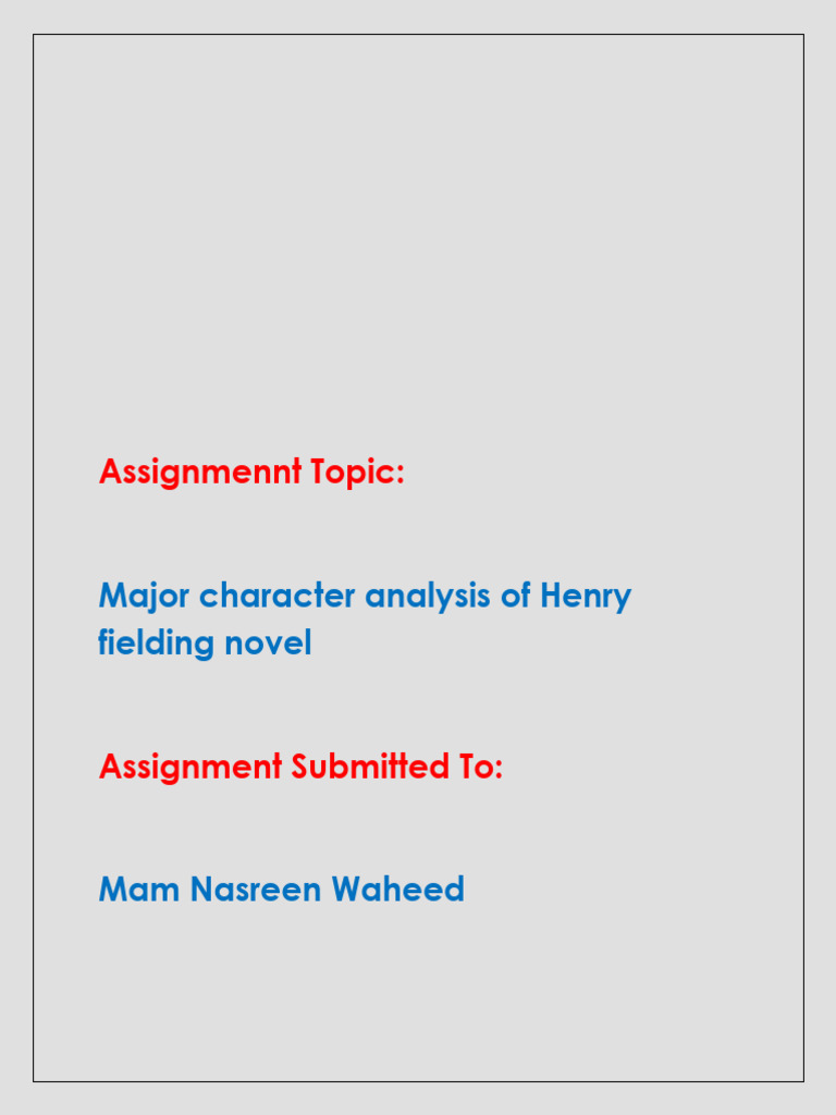 Major Character Analysis Of Henry Fielding Novel Pdf English