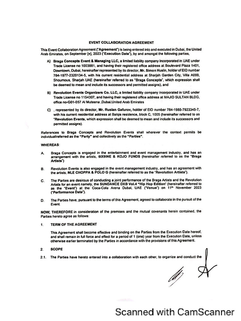 Event Collaboration Agreement | PDF