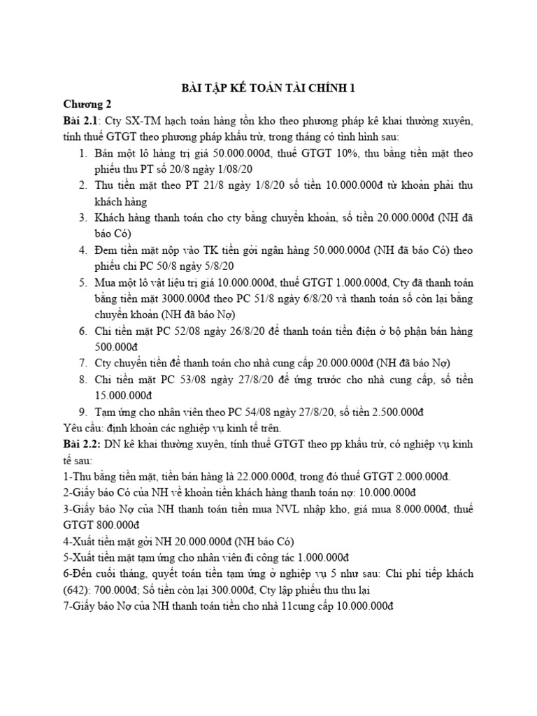 Bai Tap KTTC 1 | PDF