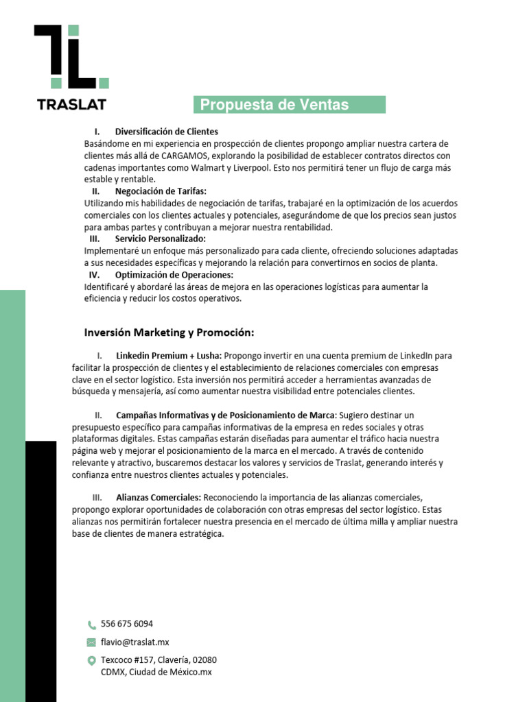 Propuesta de Ventas. | PDF | Logística | Business