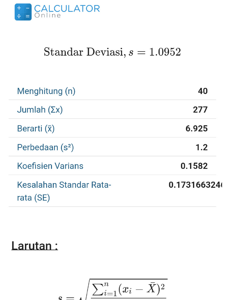 Kalkulator Standar Deviasi | PDF