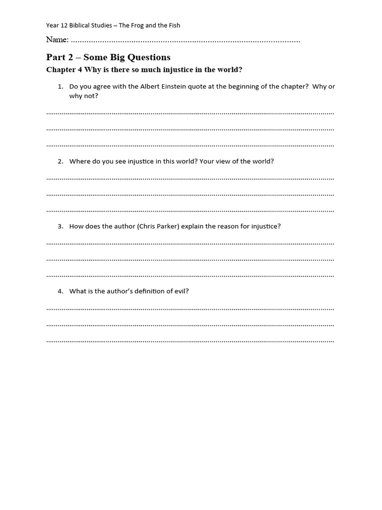 The Frog and The Fish Ch4 Worksheet - Injustice | PDF