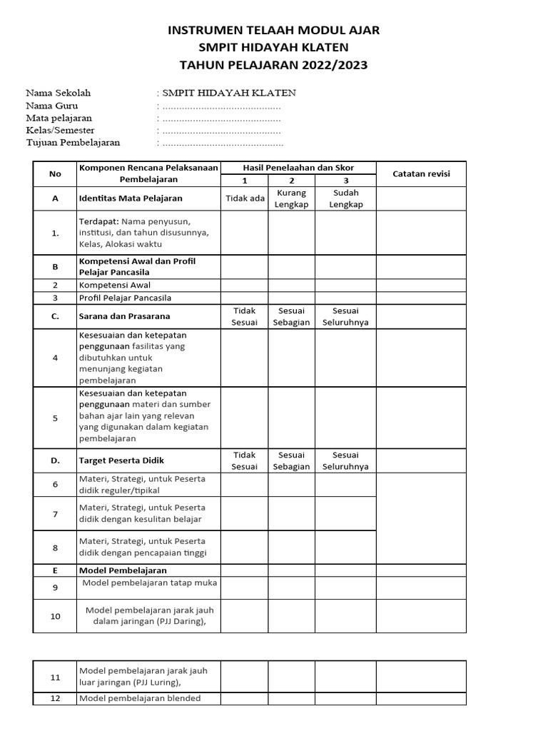 Instrumen Supervisi Modul Ajar | PDF