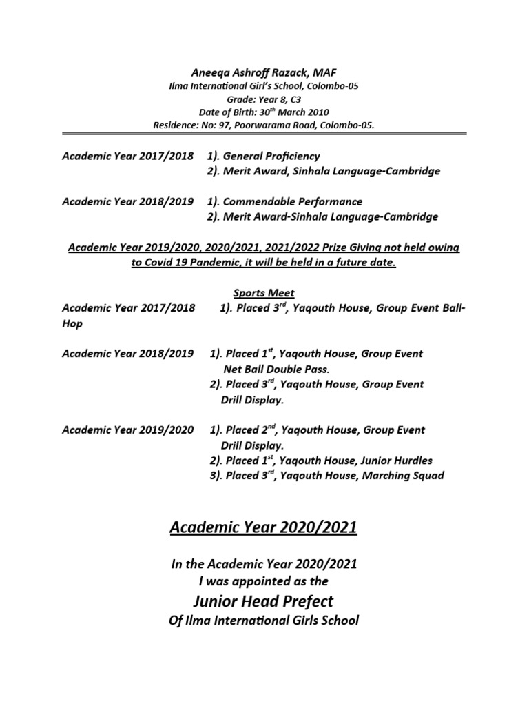Aneeqa's Acheivements (Biography) | PDF | Sri Lanka